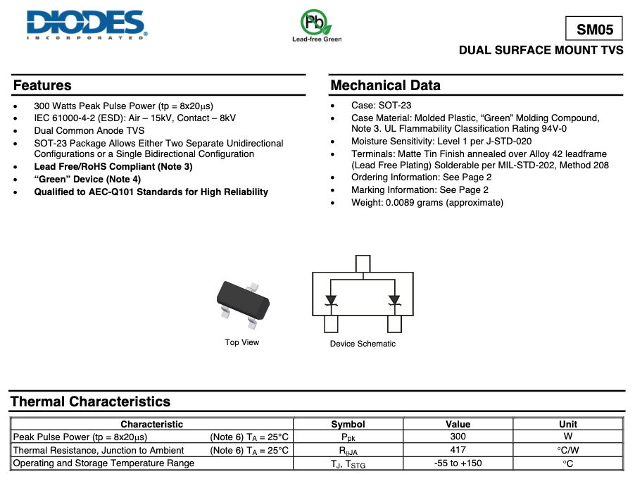DIODES SM05-7 SOT23