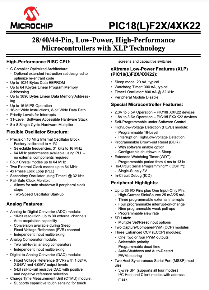MICROCHIP IC PIC18F46K22-I/PT 44TQFP