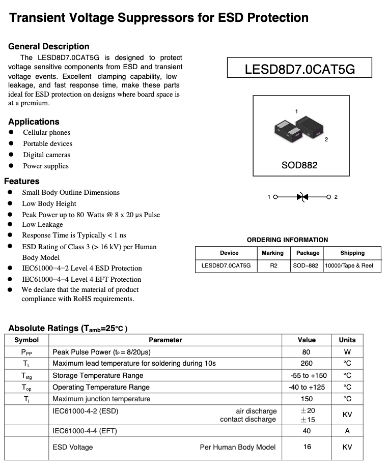 LRC LESD8D7.0CAT5G SOD-882