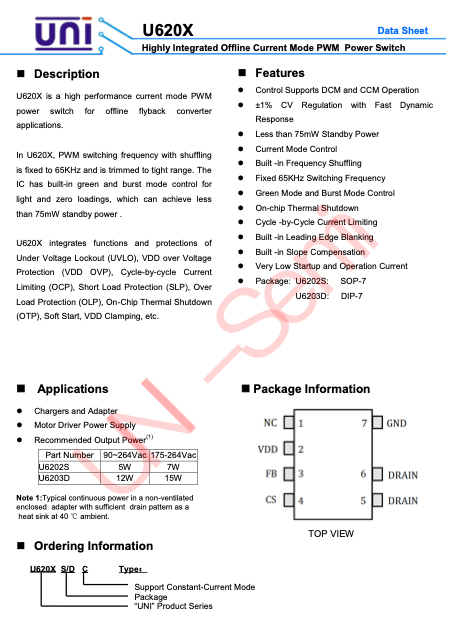 UN U6202SC 6W 5V1A/1.2A SOP-7