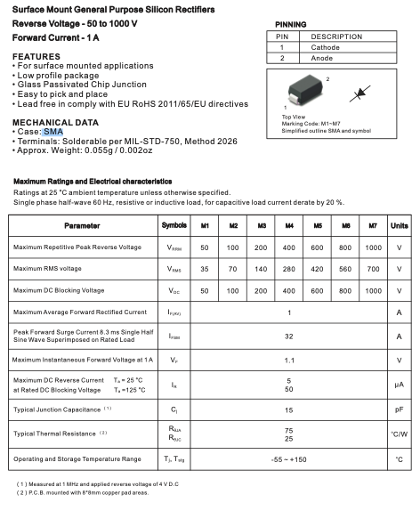 JINGDAO Diode M1 M2 M3 M4 M5 M6 M7 SMA